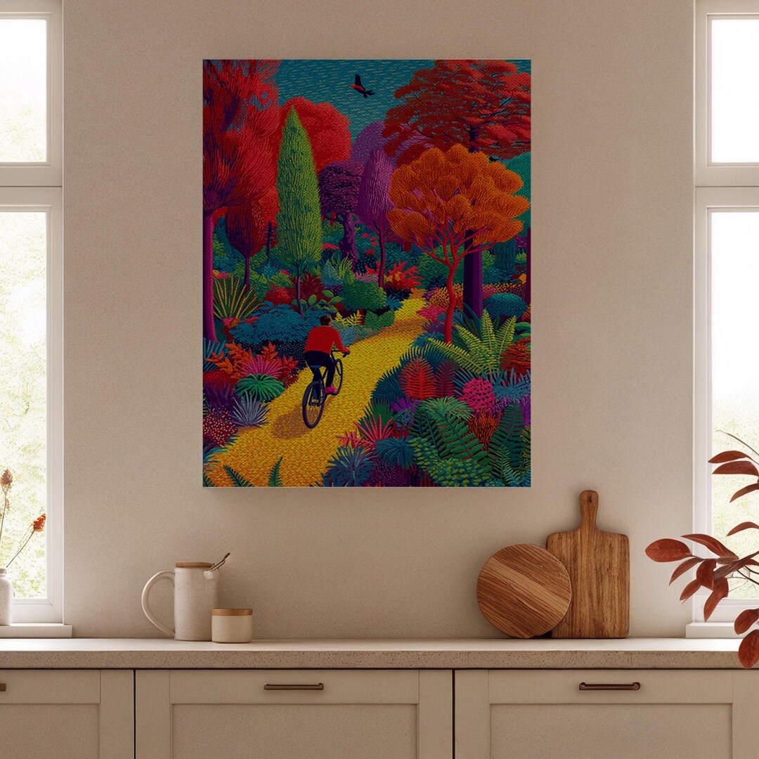 Colorful Forest Path Framed Canvas Art, Vibrant Nature Wall Canvas ...