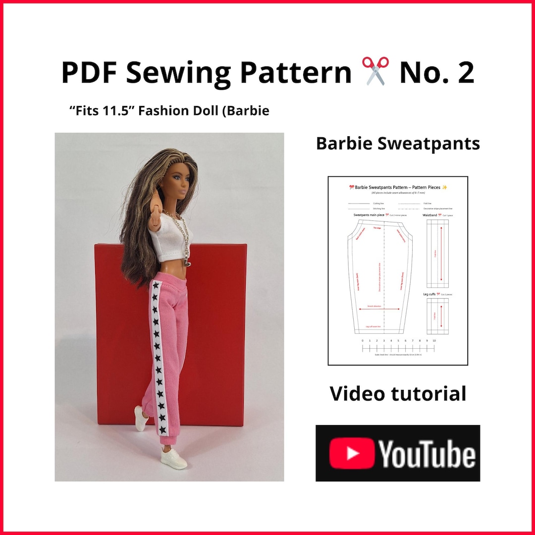 Barbie Sweatpants PDF Pattern | Sewing Tutorial for Doll Clothes - Etsy ...
