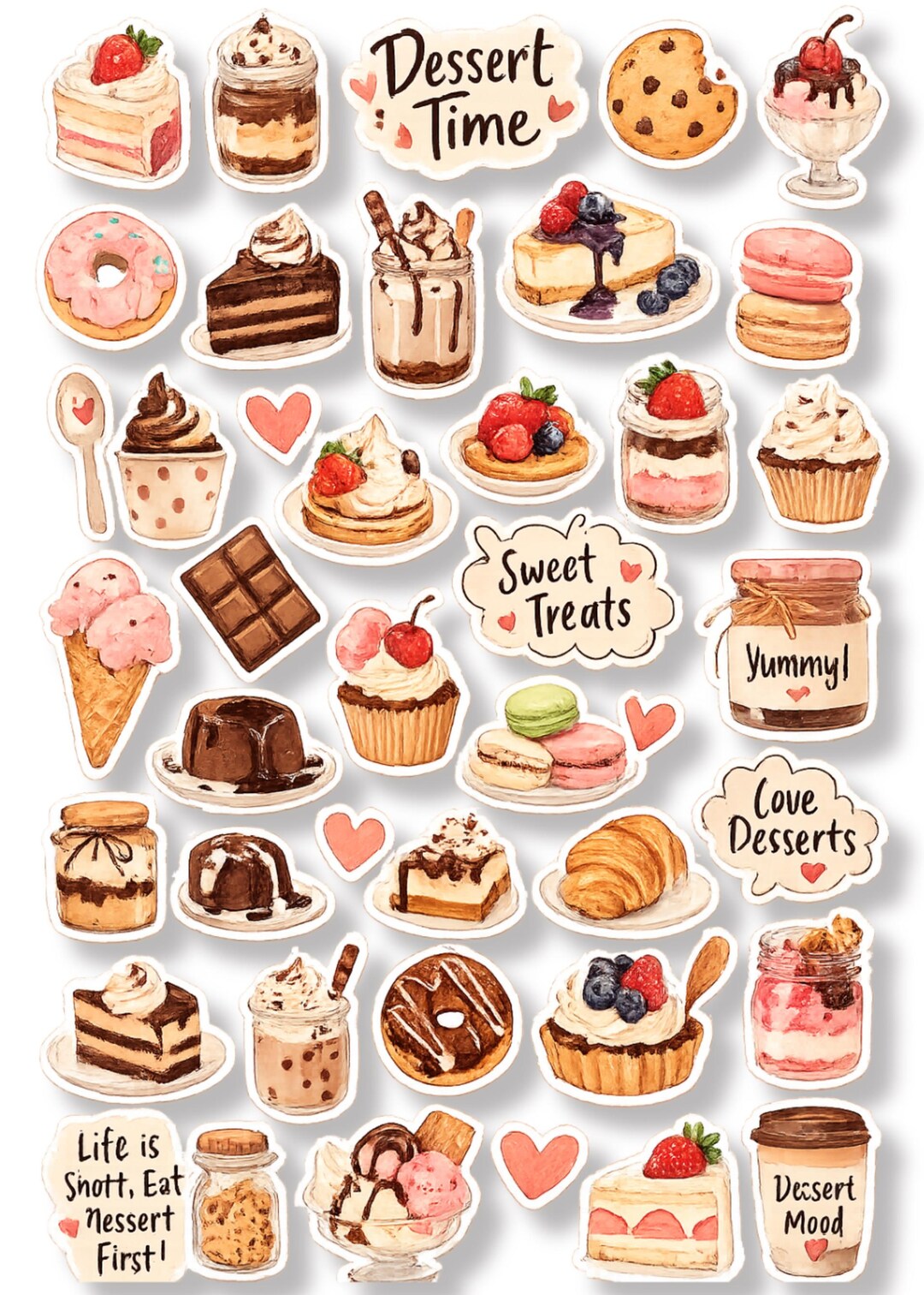 Watercolor Dessert Sticker Sheet, Sweet Treats Planner Journal Stickers ...