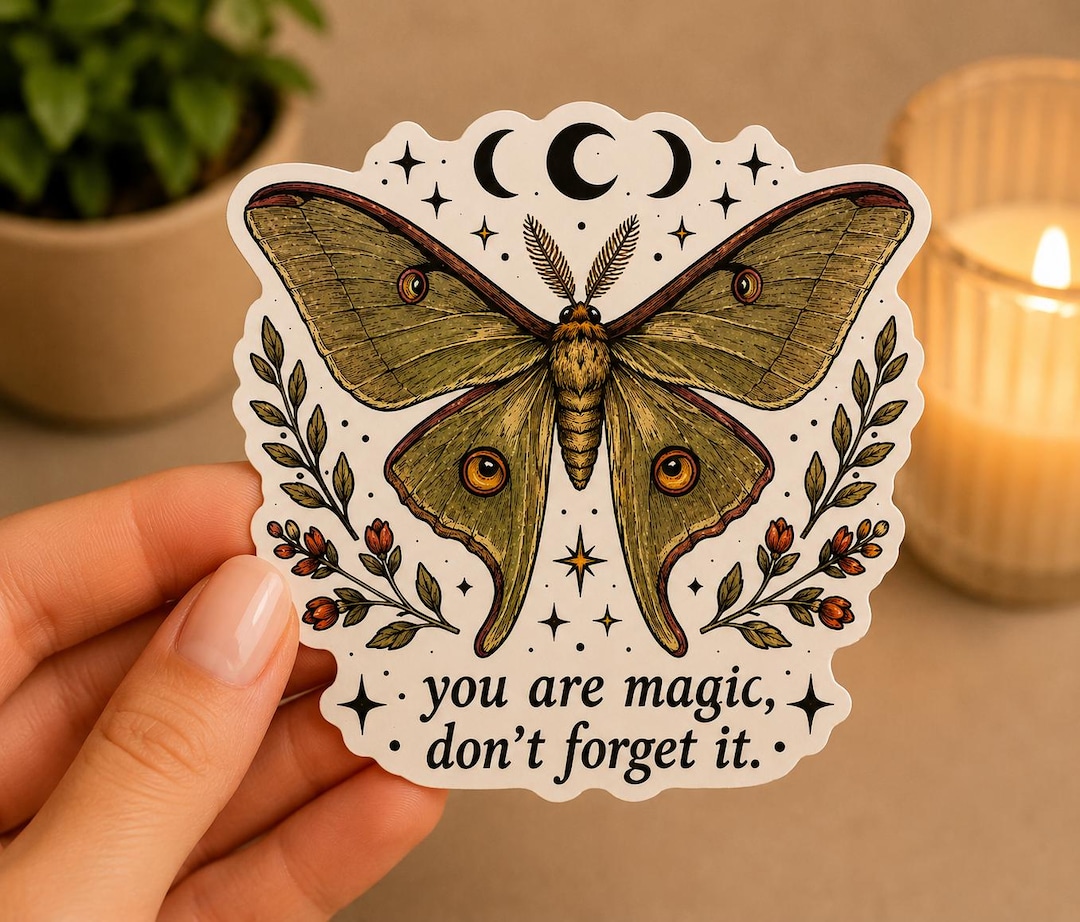 Luna Moth Sticker, Celestial Moon Phases, Botanical Art, Affirmation ...