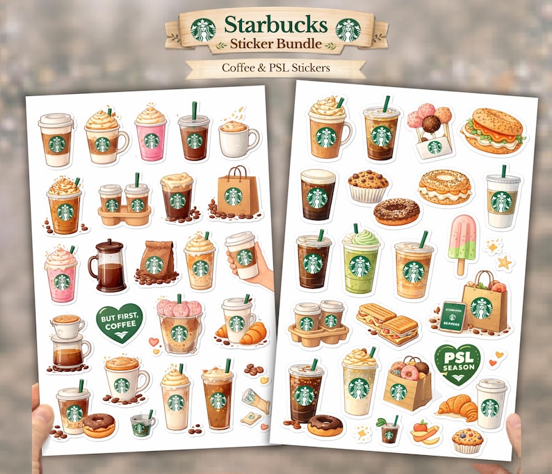 Mini Coffee & PSL Sticker Bundle, Iced Coffee, Bagels, Latte Planner ...