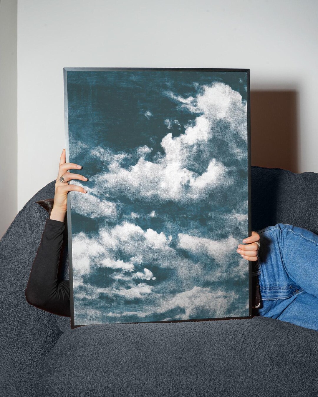 Cloudy Sky Landscape Monotype Print, Minimal Nature Decor (digital ...