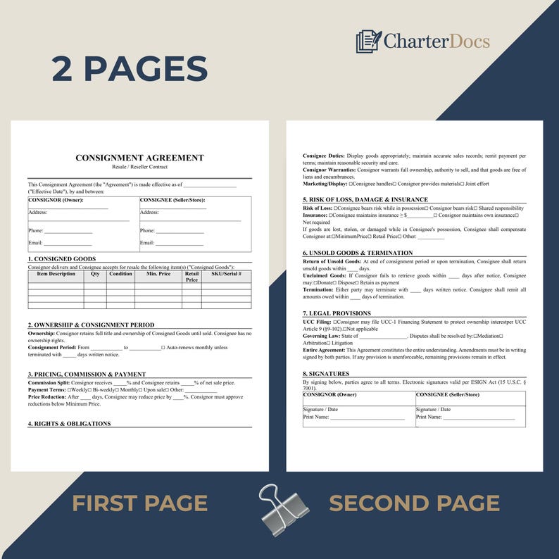 Consignment Agreement Template Word | Resale Contract Editable ...
