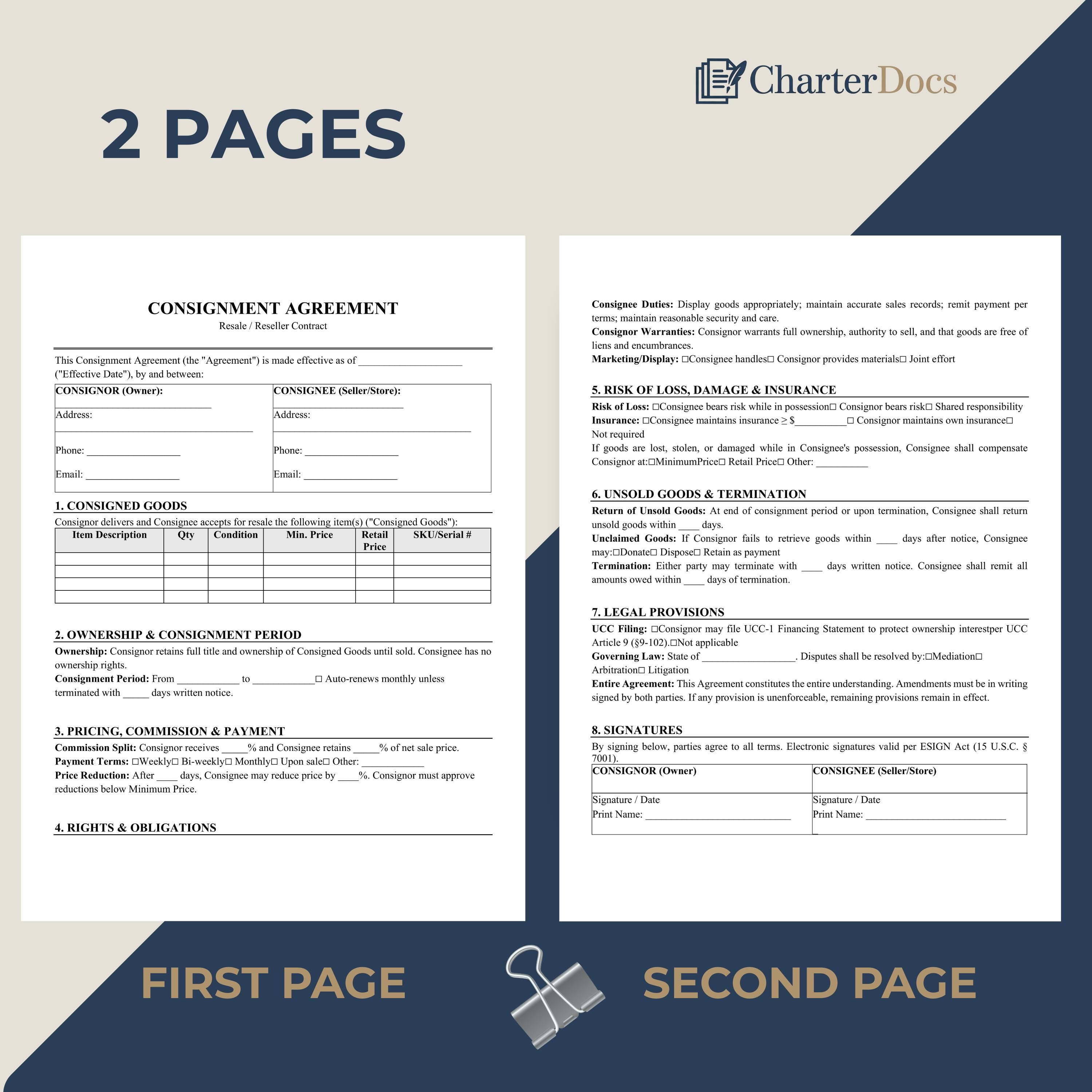 Consignment Agreement Template Word | Resale Contract Editable ...