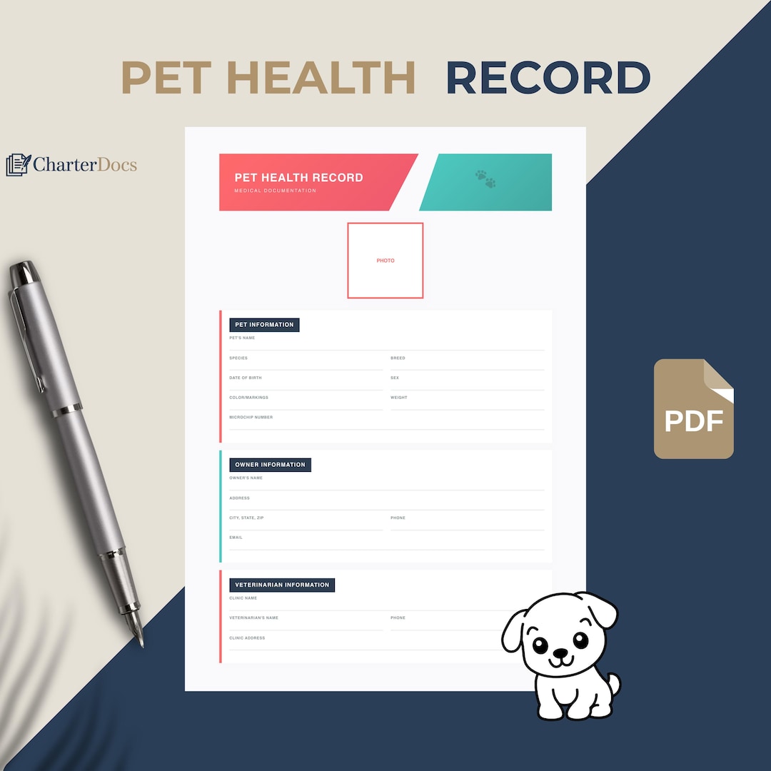 Pet Health Record Template - Printable Medical Documentation for Dogs ...