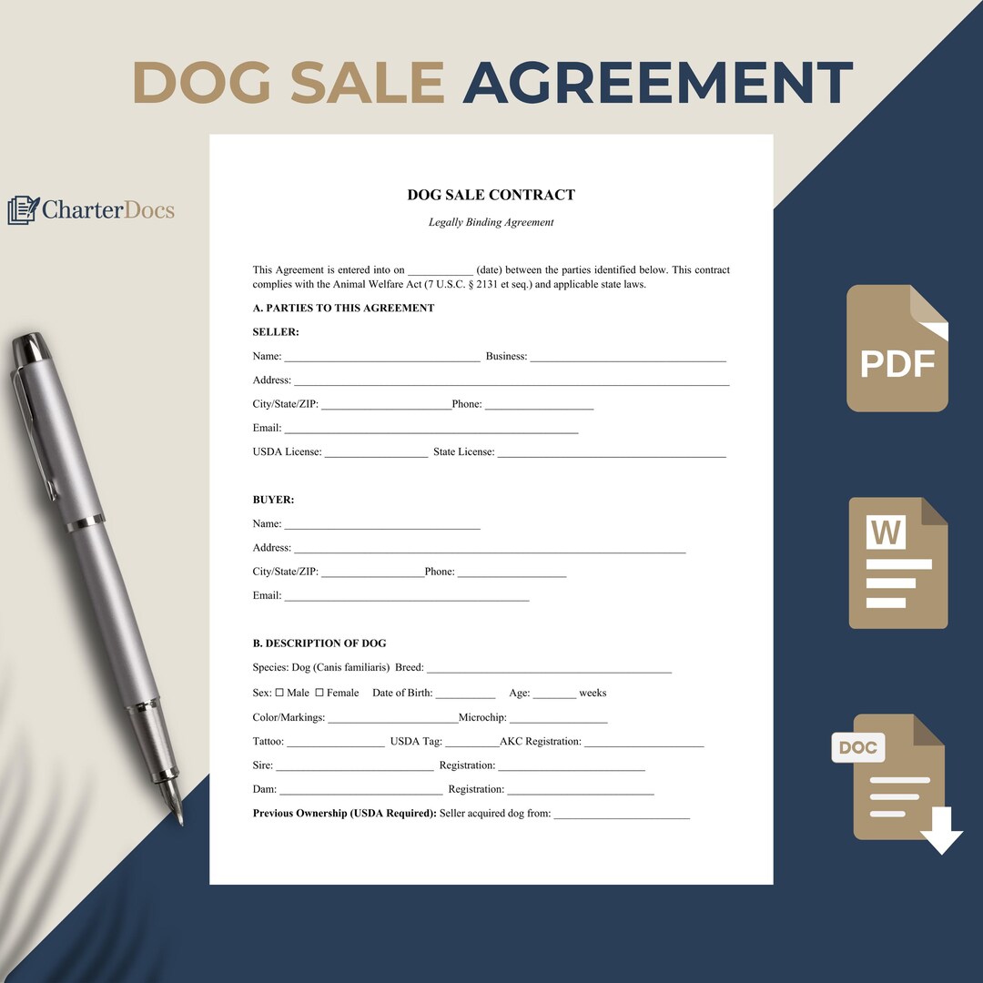 Dog Sale Agreement Puppy Bill of Sale - Etsy