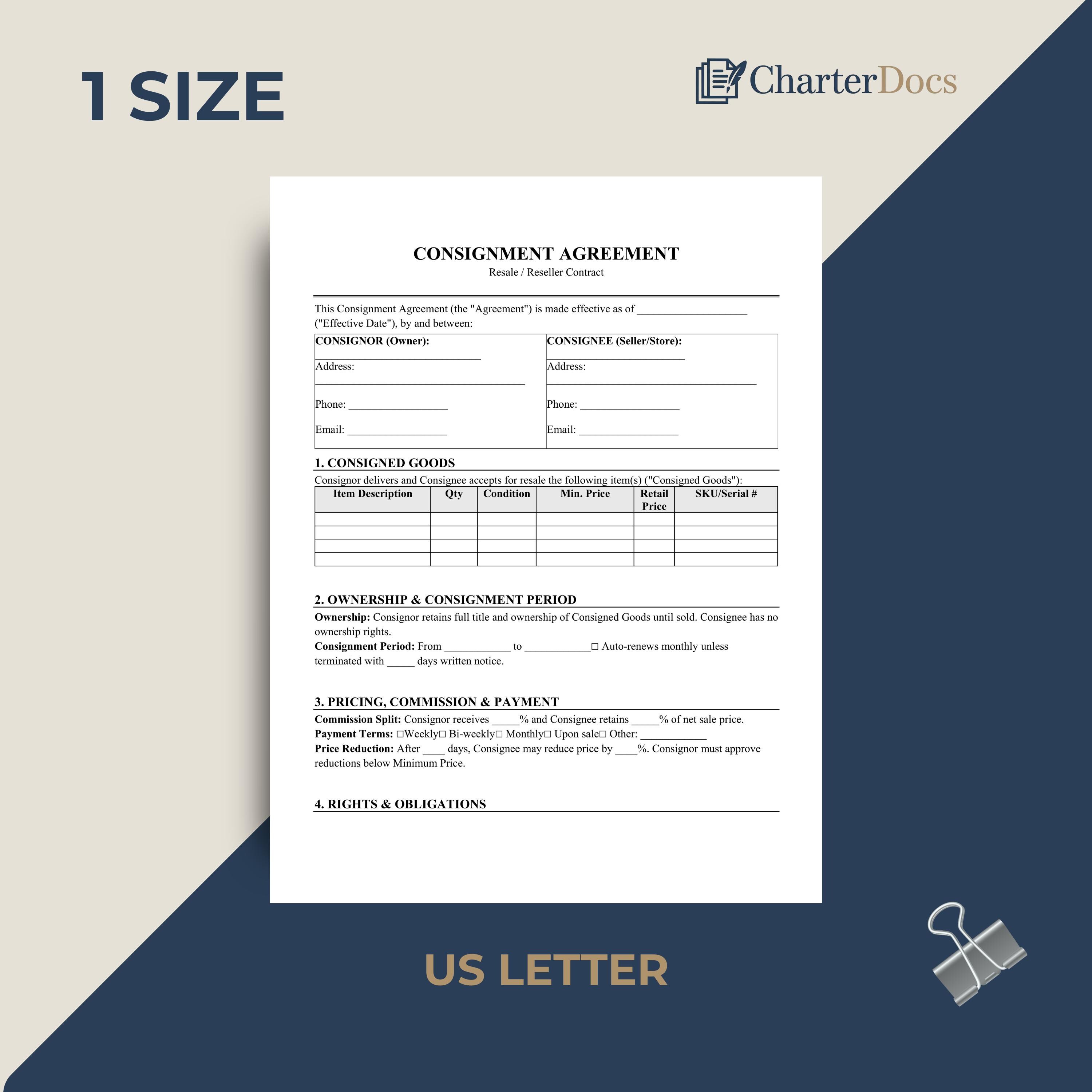 Consignment Agreement Template Word | Resale Contract Editable ...
