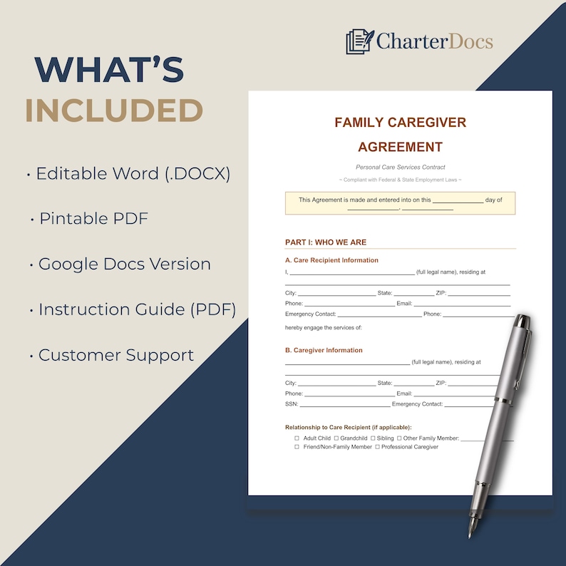 Family Caregiver Contract Template | Medicaid Compliant | US Word PDF ...