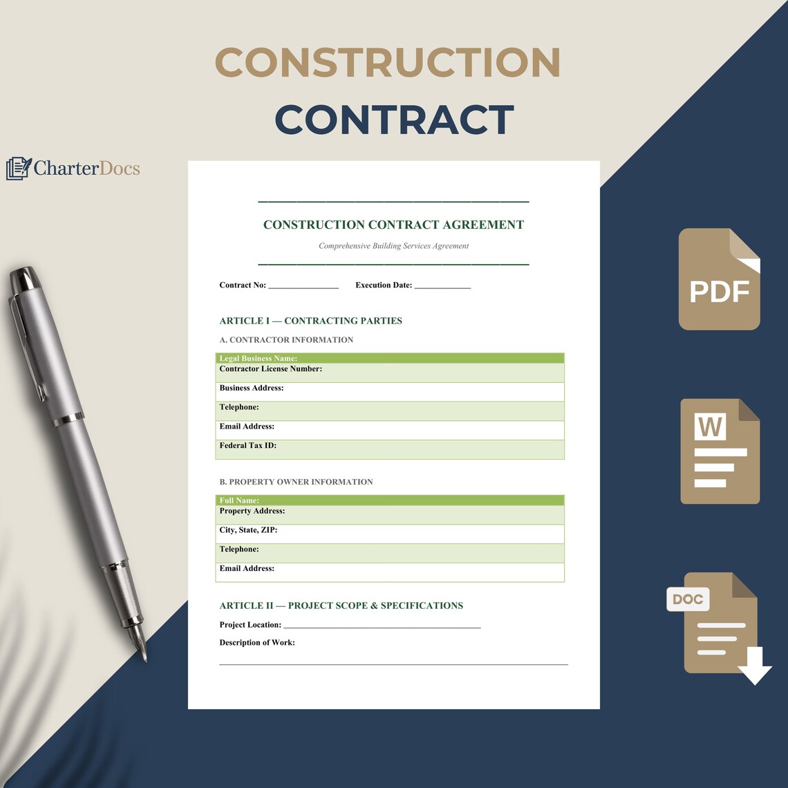 Building Contract Template Word | Construction Agreement Form ...