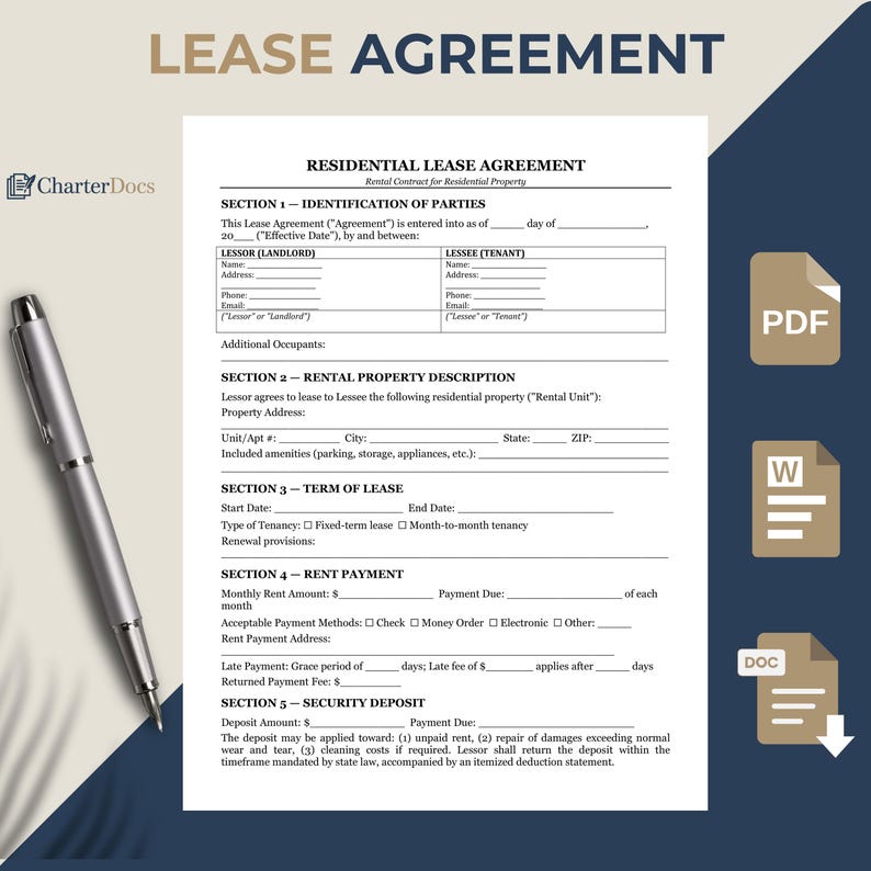 Residential Lease Agreement Compact Template, Efficient Rental Contract ...
