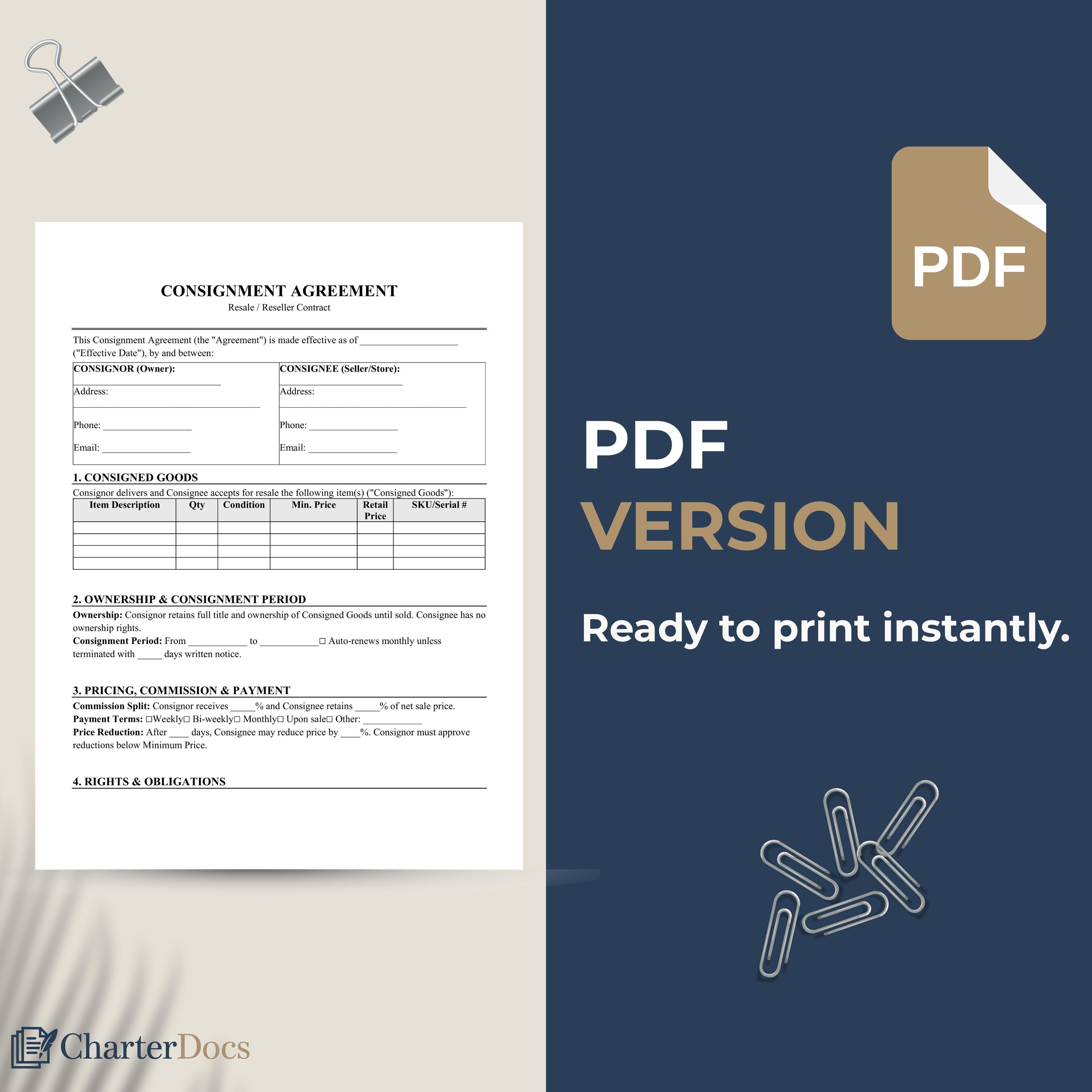 Consignment Agreement Template Word | Resale Contract Editable ...