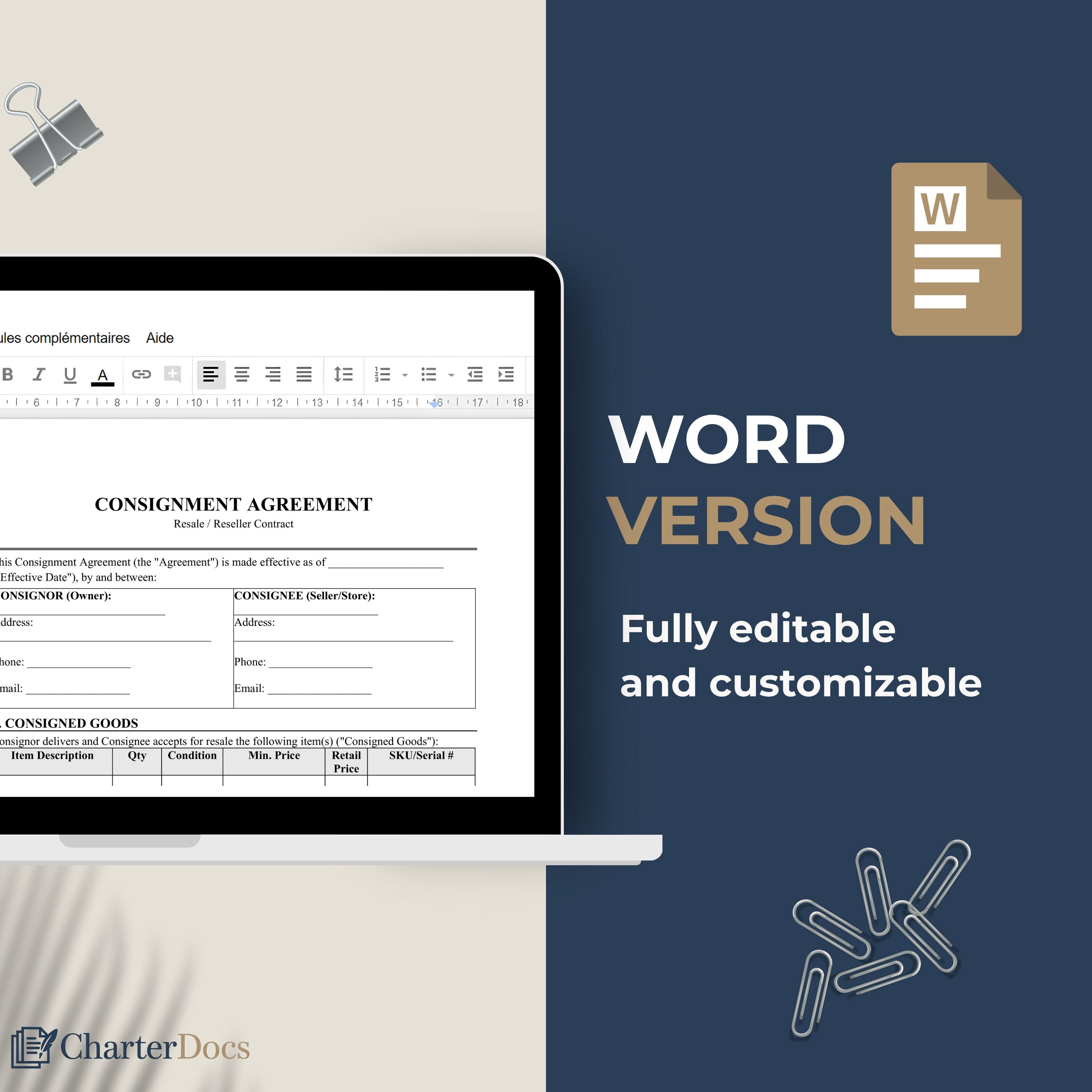 Consignment Agreement Template Word | Resale Contract Editable ...