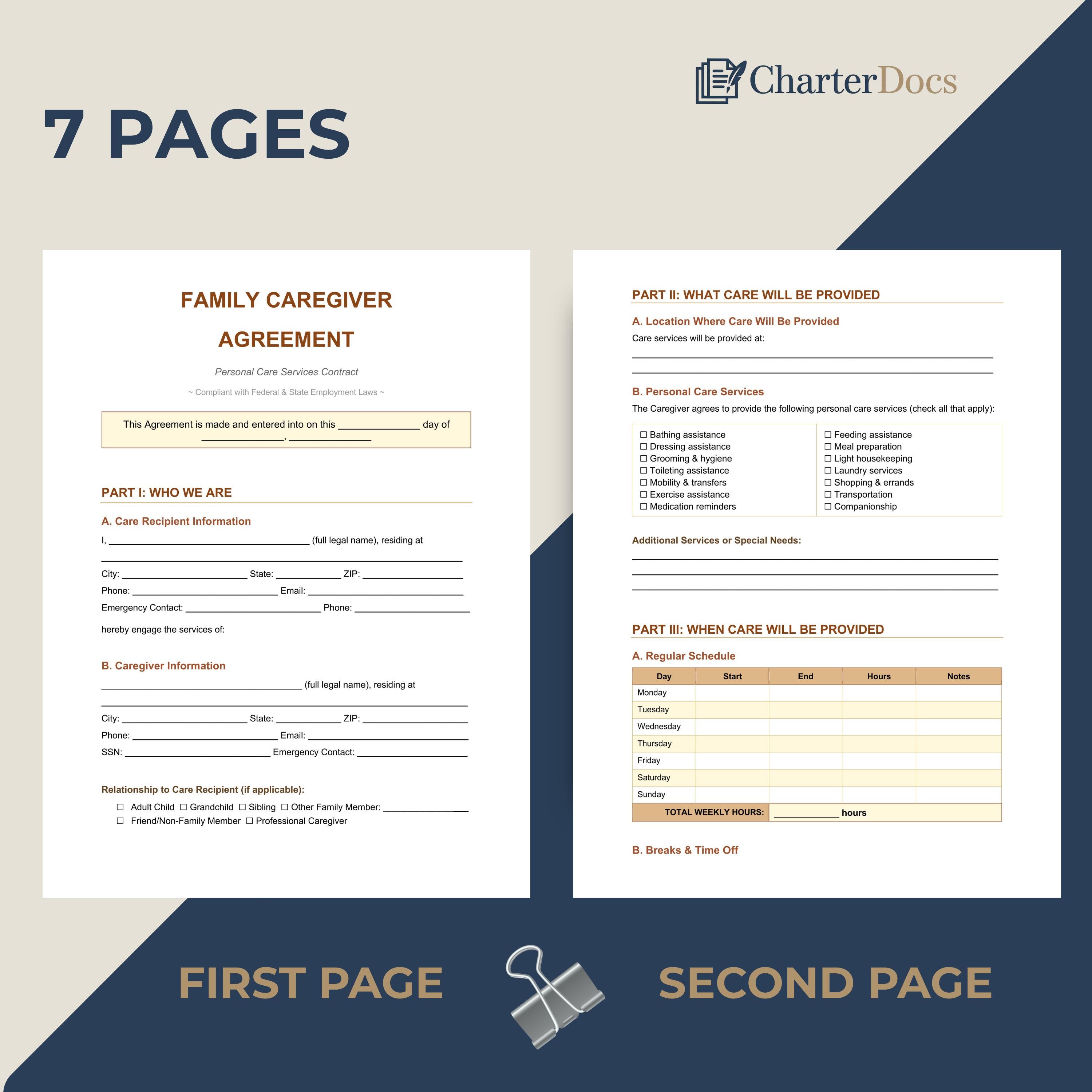 Family Caregiver Contract Template | Medicaid Compliant | US Word PDF ...