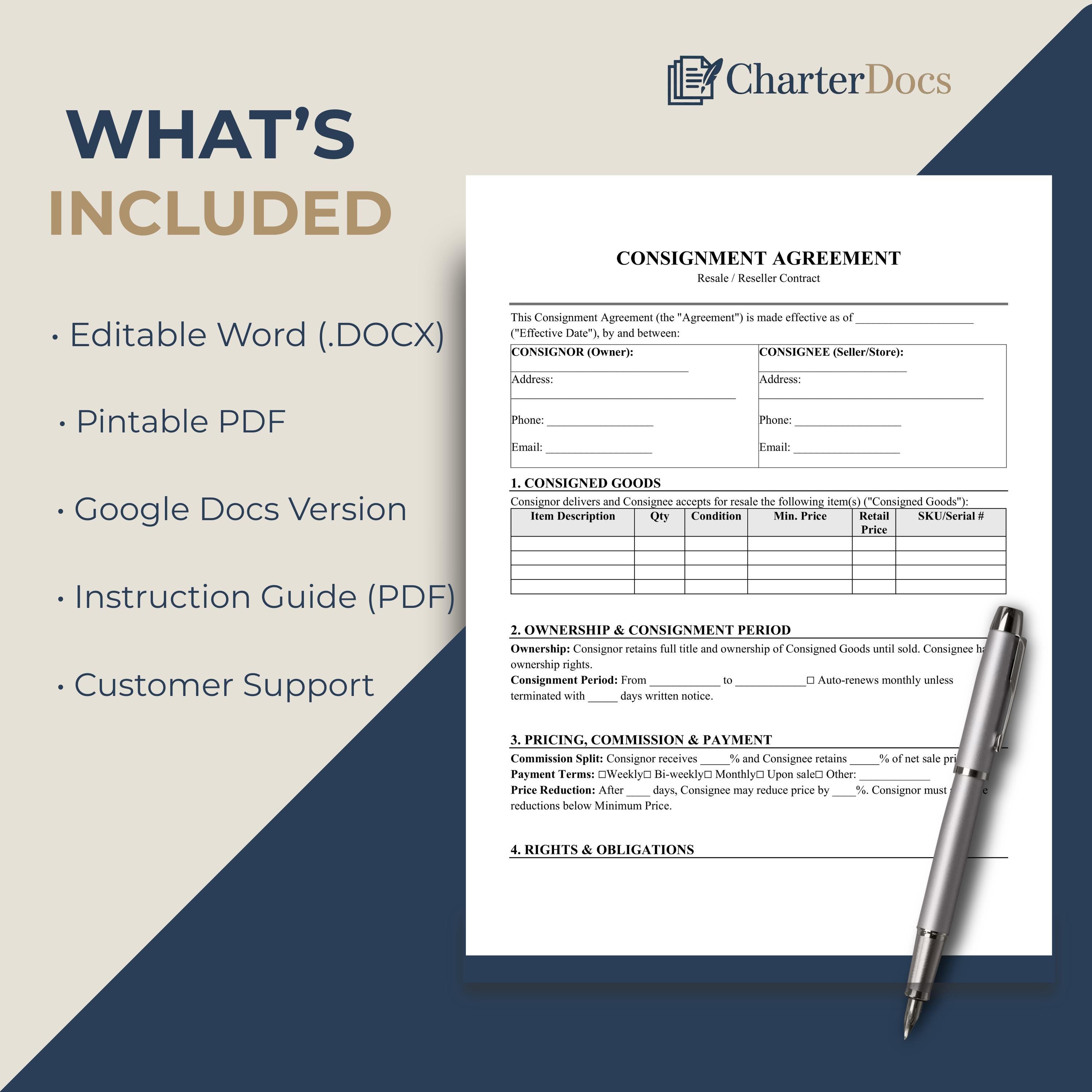 Consignment Agreement Template Word | Resale Contract Editable ...