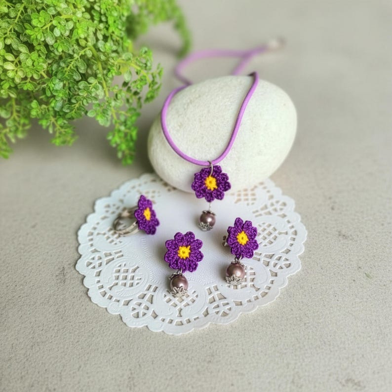 Daisy Flower Crochet Jewellry Pattern Set – Ring Earrings Necklace PDF ...