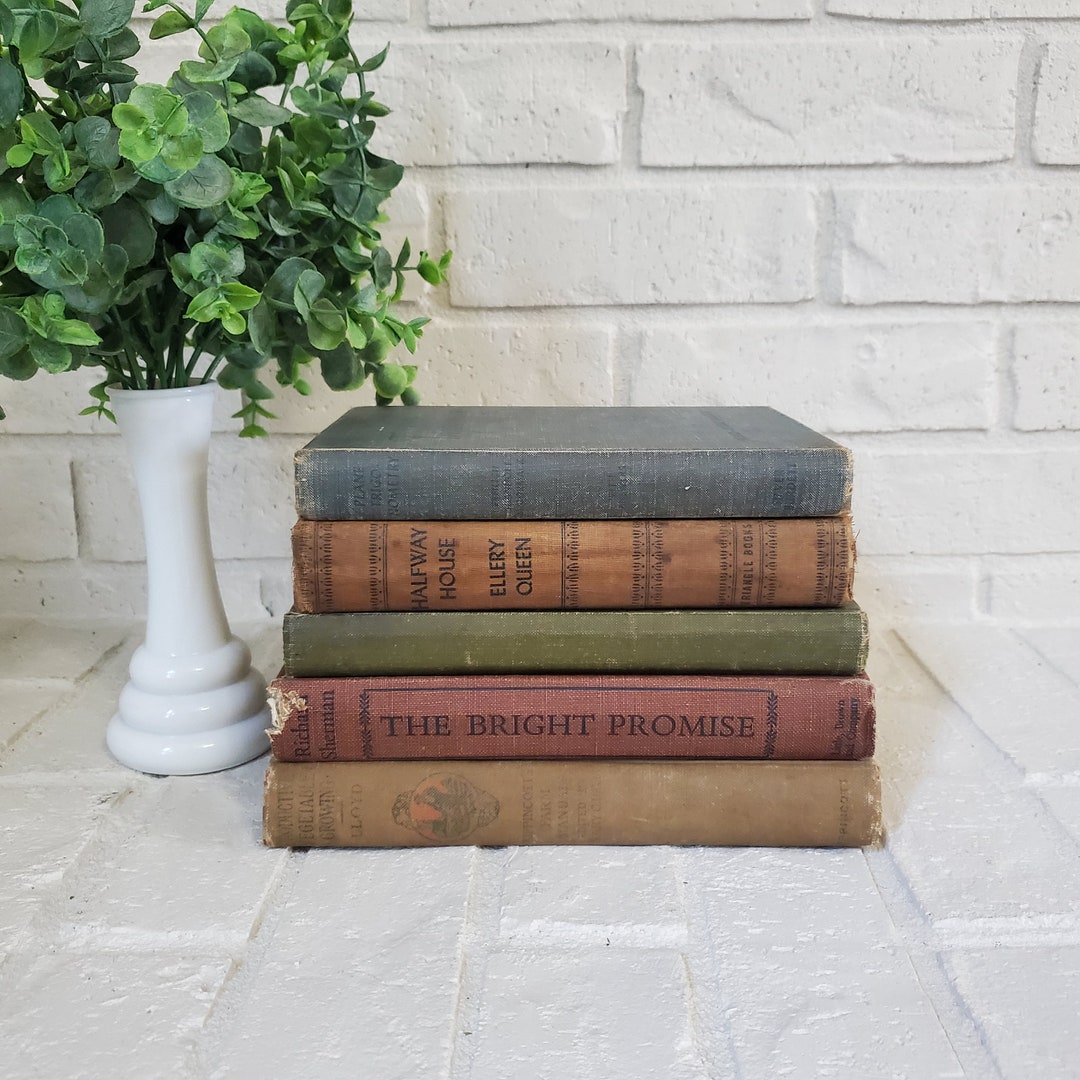 Vintage Book Stack Hardback Book Bundle Antique Book Stack Shelf Styling Decor Primary Colors ...
