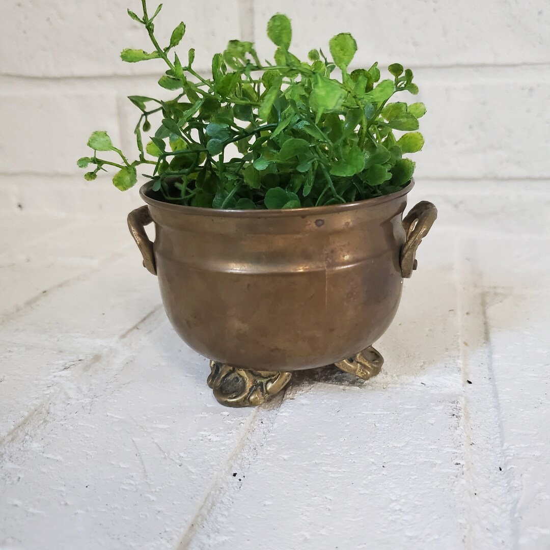 Vintage Brass Three Footed Pot Brass Trinket Dish Small Brass Pot With ...