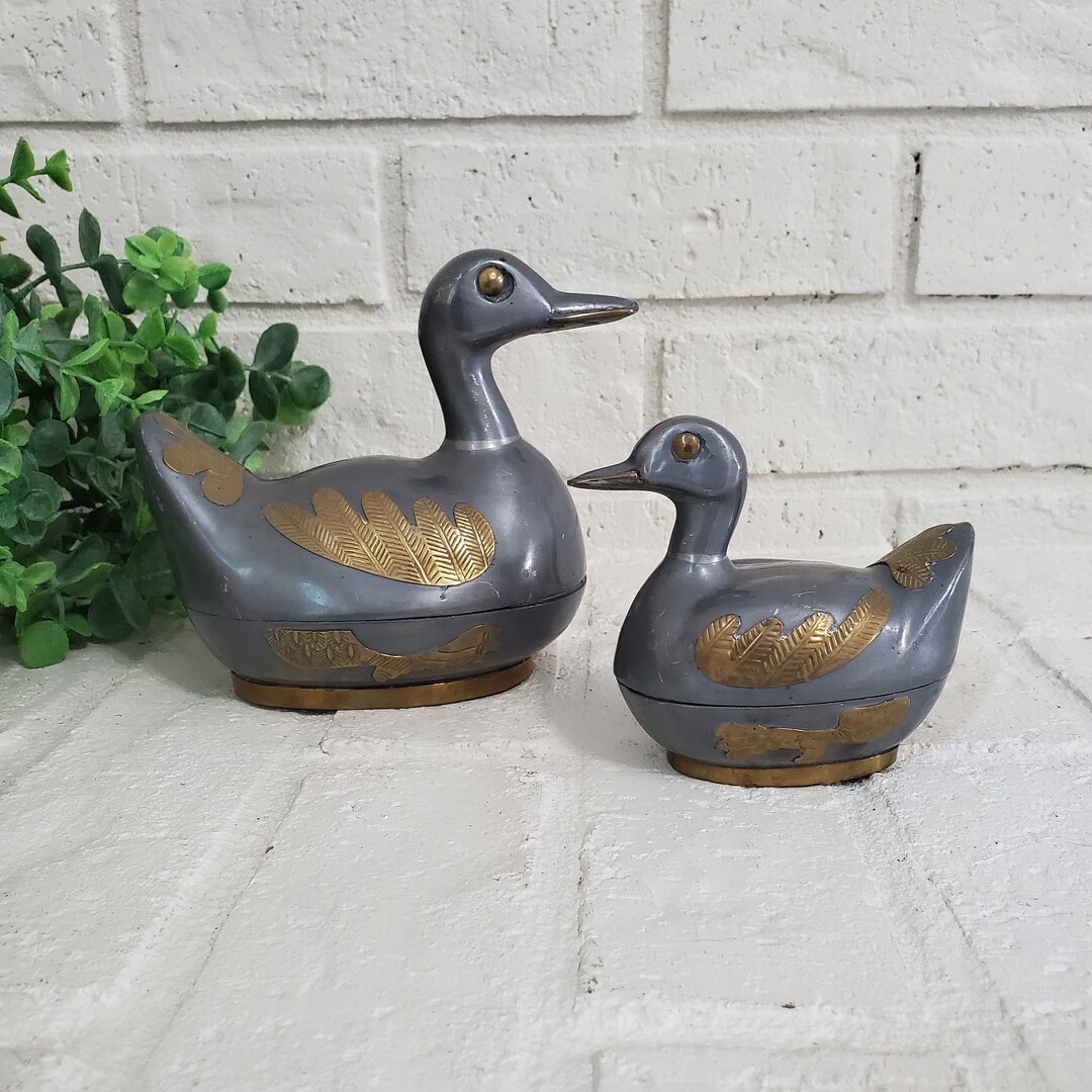 Vintage Pair of Pewter and Brass Duck Trinket Containers Set of Two ...