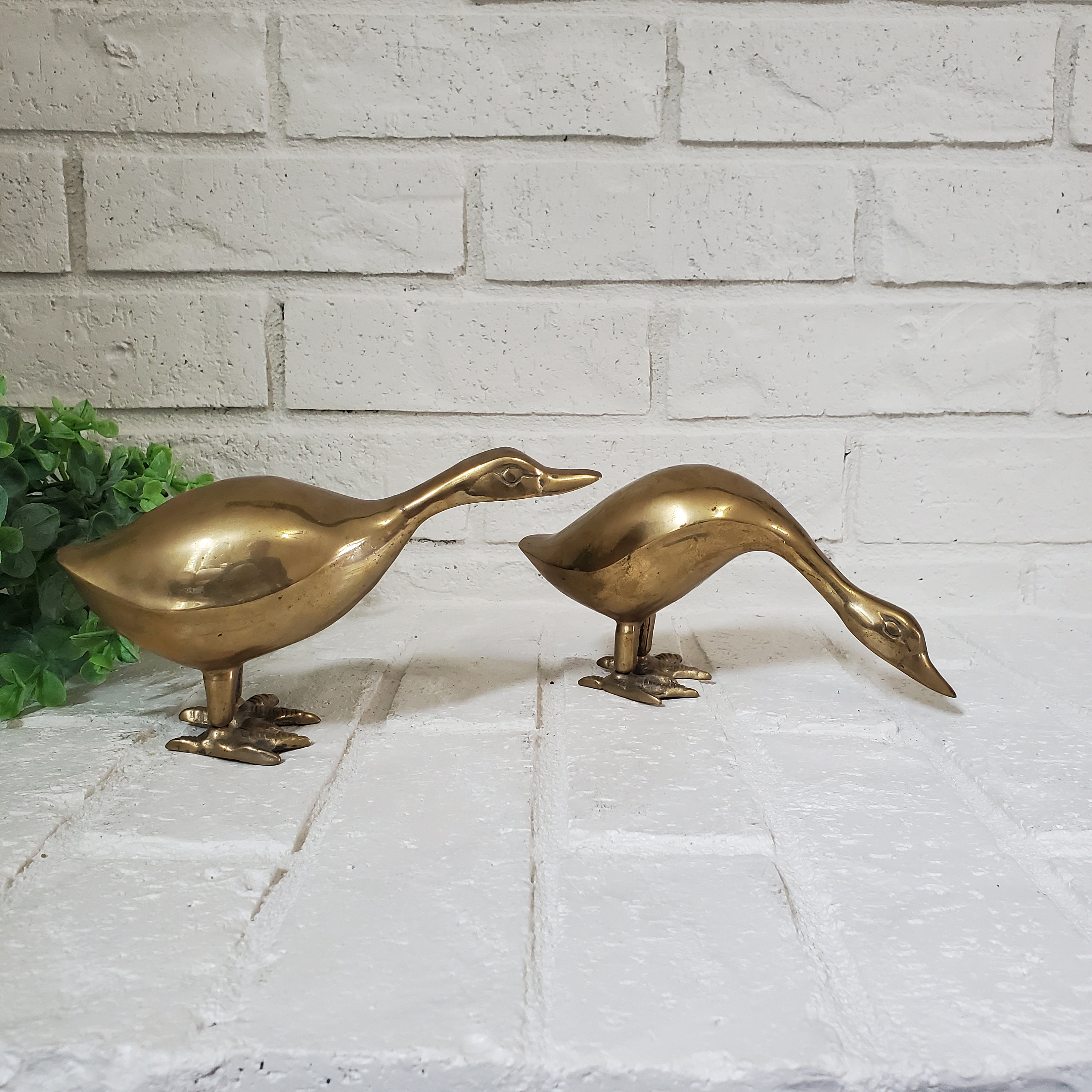 Vintage Pair of Solid Brass Ducks Set of Brass Geese Figurines Gold ...