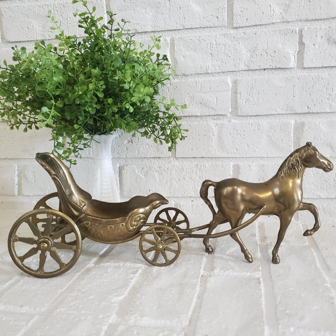 Vintage Solid Brass Horse and Sleigh Statue Brass Galloping Horse and ...
