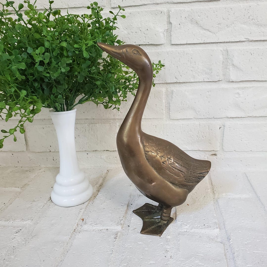 Vintage Brass Duck Brass Goose Figurine Large Gold Toned Patinaed Brass ...
