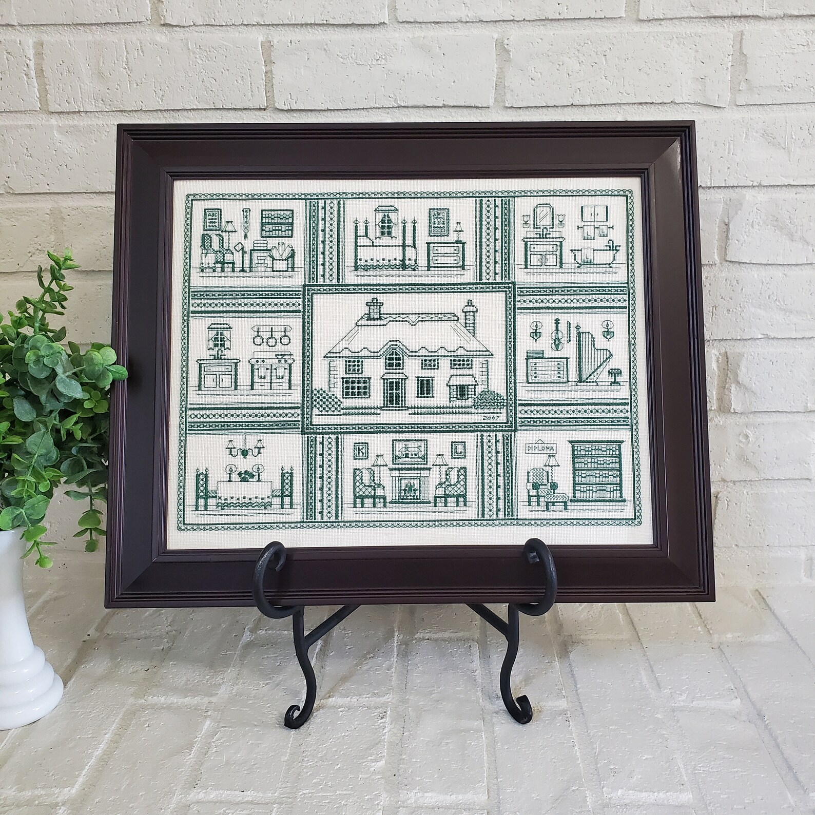 Vintage Cross-stitch Needle Work Framed Needlework Vintage Wall Art ...