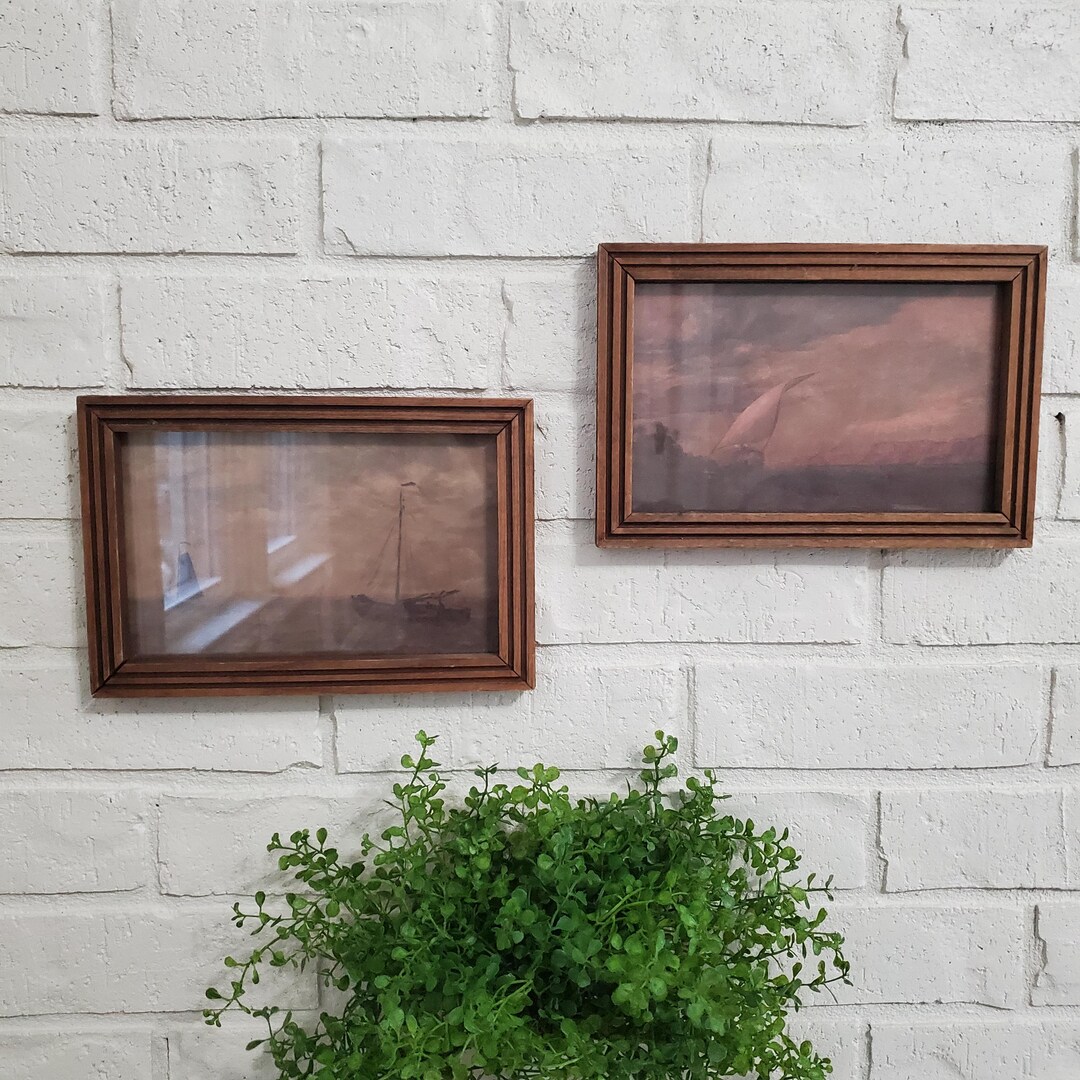 Vintage Pair of Wood Framed Landscape Prints Wood Framed Nautical ...