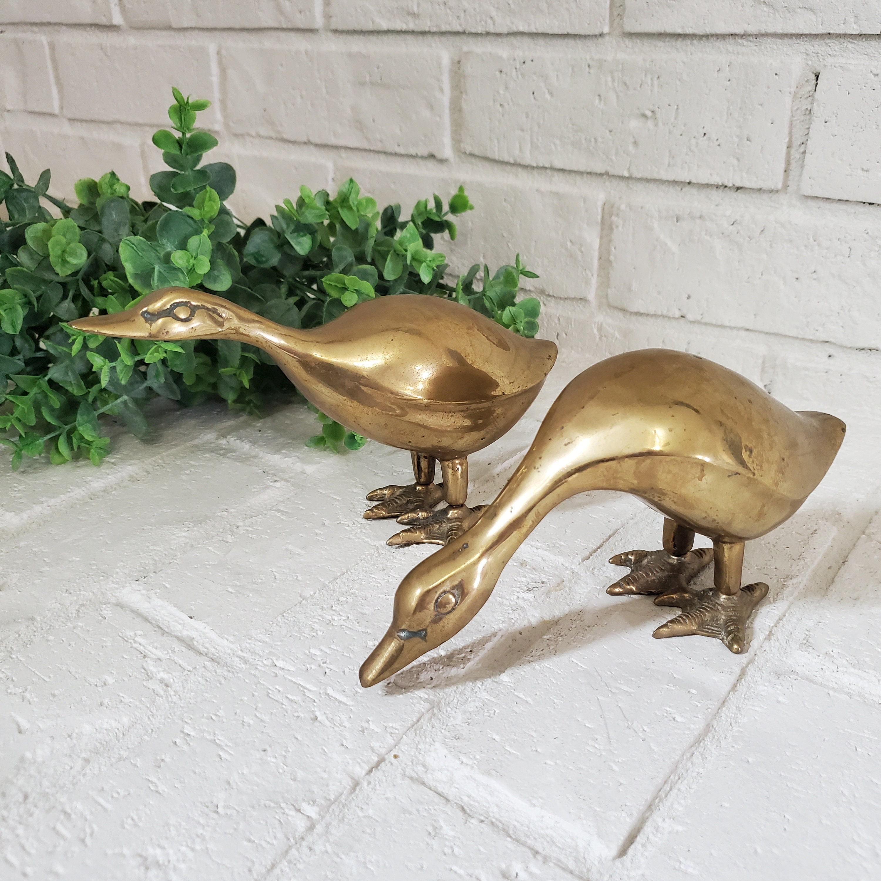 Vintage Pair of Solid Brass Ducks Set of Brass Geese Figurines Gold ...