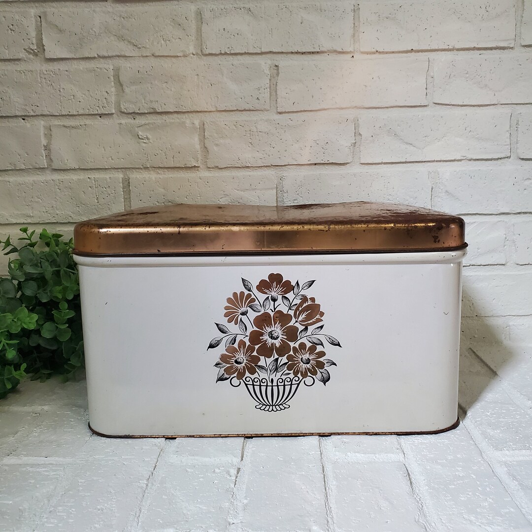 Vintage Bread Box Vintage Metal Bread Box Cream and Rose Gold Bread Tin ...