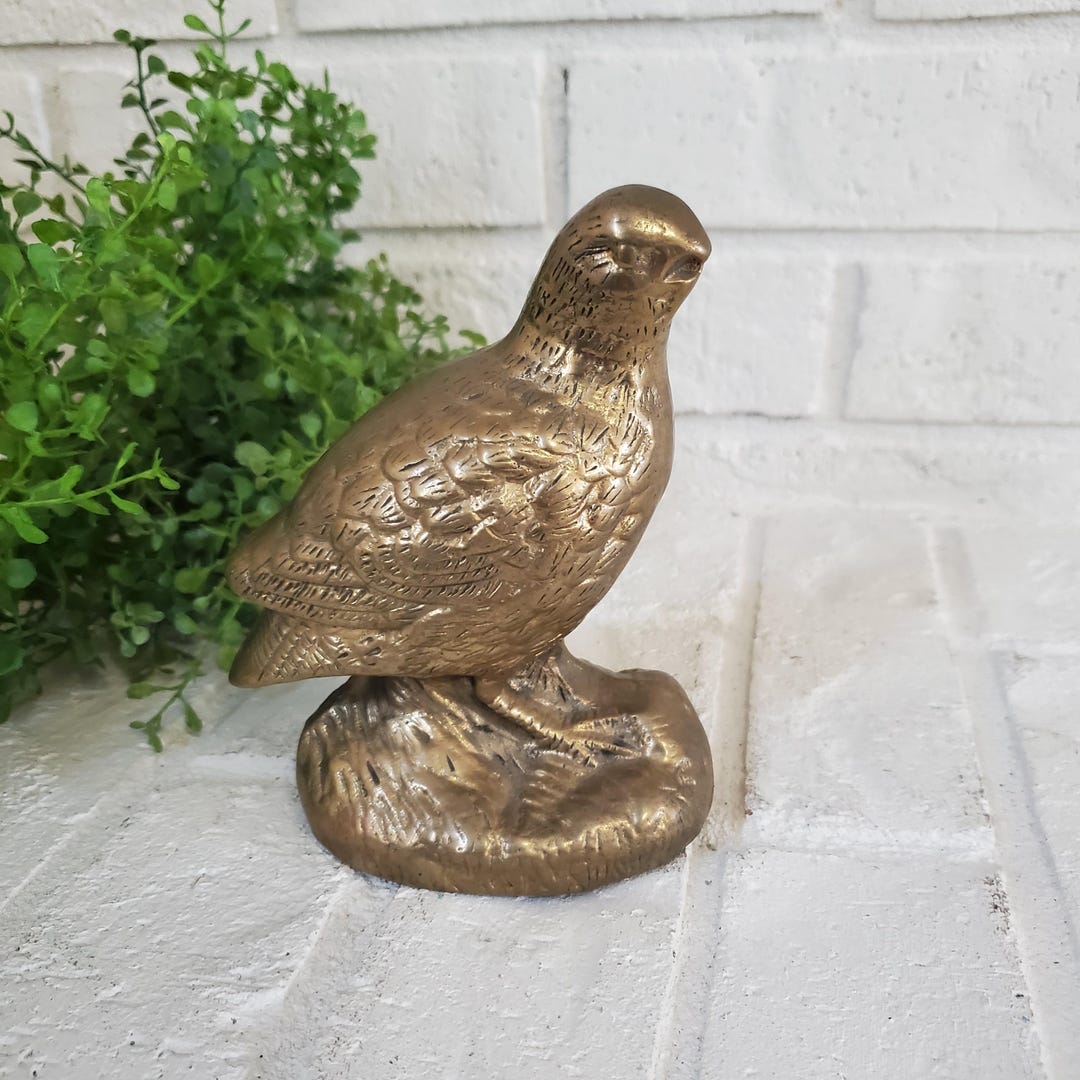 Vintage Brass Quail Brass Birdfigurine Large Gold Toned Patinaed Brass ...
