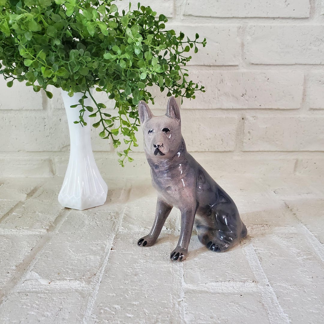 Vintage Glazed Ceramic German Shepherd Figurine: Gray Dog Decor - Etsy
