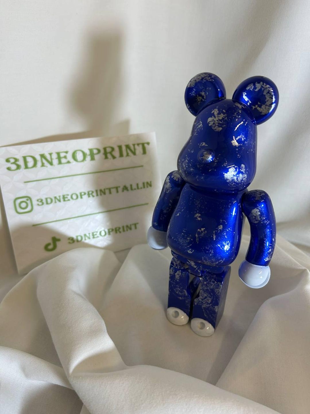 3D Printed Bearbrick Style Figurine – Blue Silver Marble Finish ...
