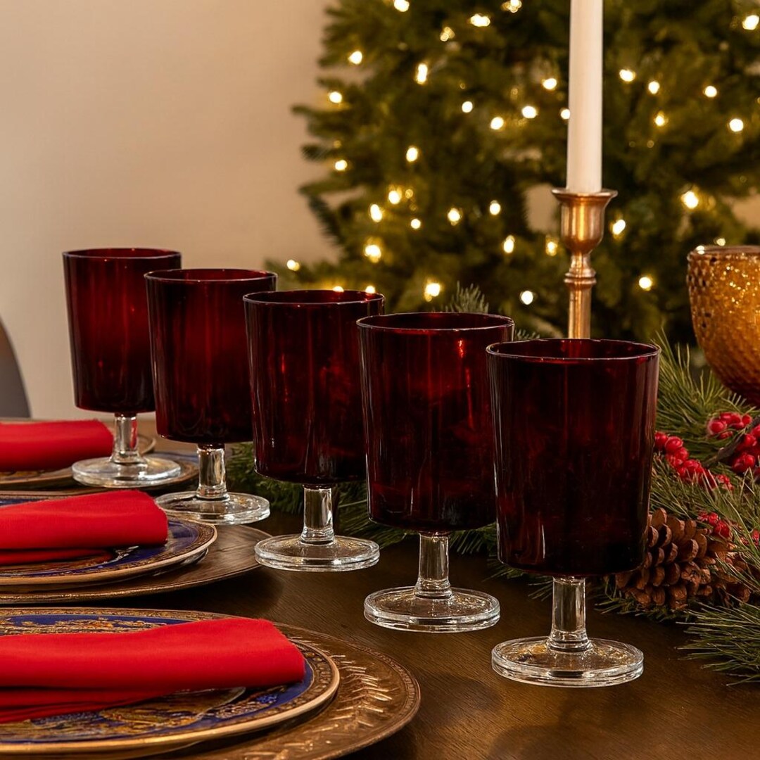 Vintage Ruby Red Glass Goblets French Mid Century Style Luminarc ...