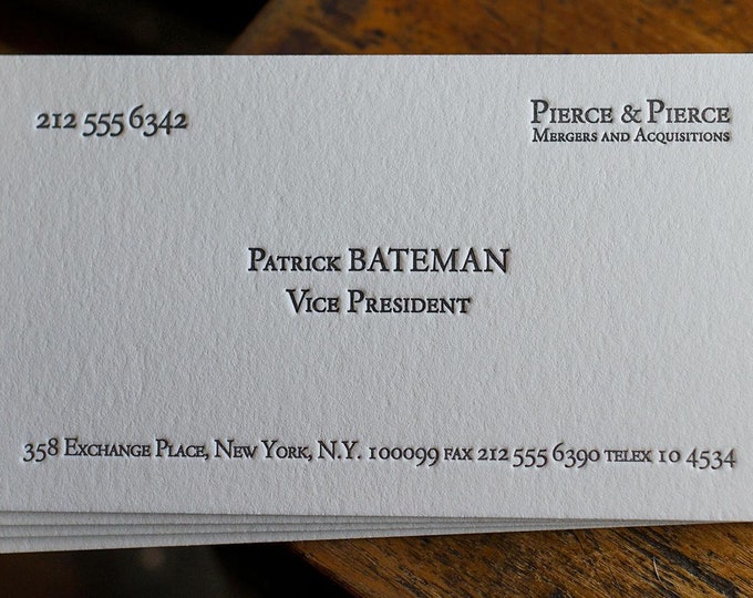 The Patrick Bateman Custom Letterpress Printed Calling Cards - Etsy