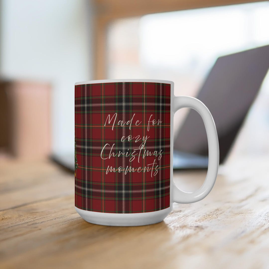Hot Cocoa Candy Cane Plaid Mug | Christmas Holiday Coffee Cup - Etsy