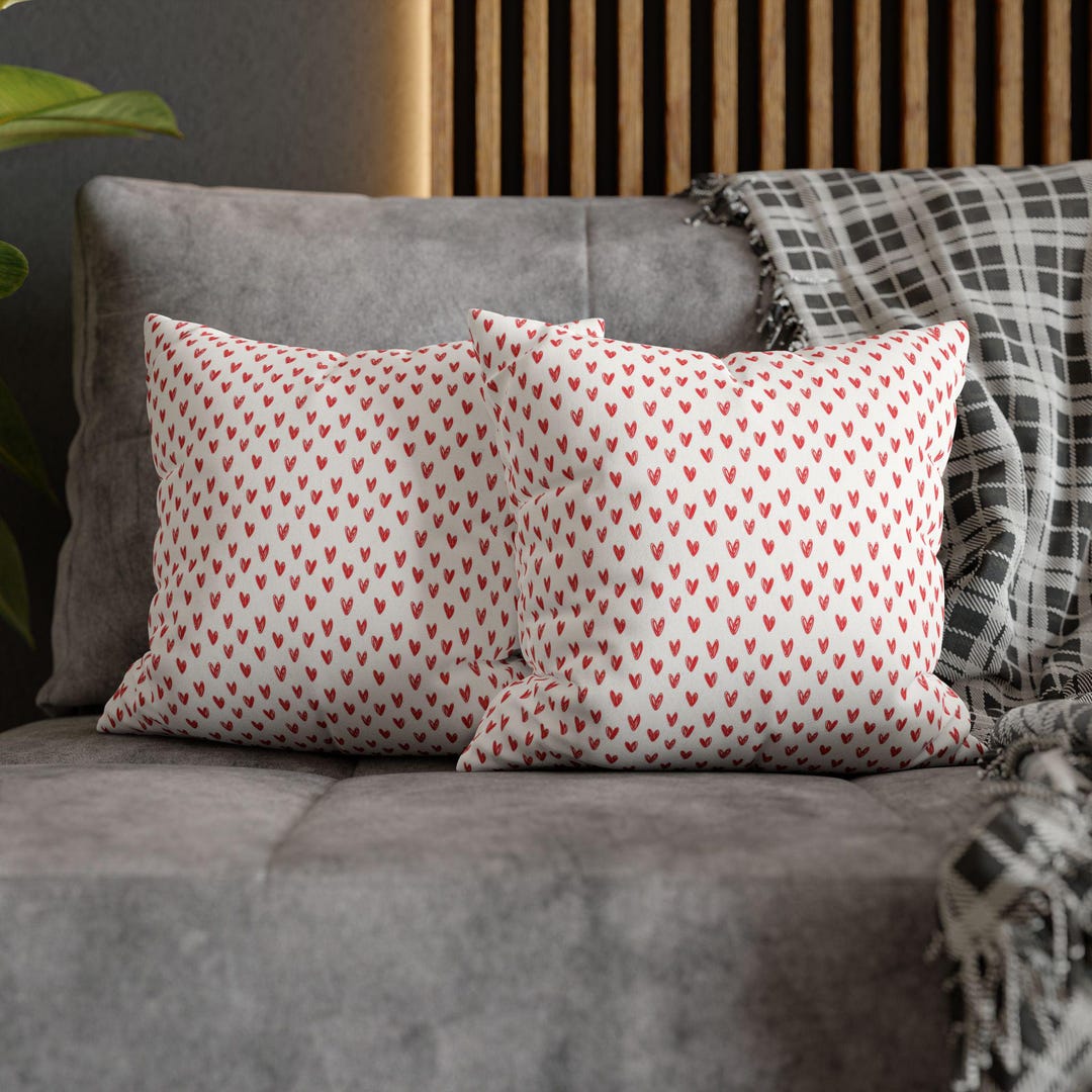 Tiny Red Hearts Faux Suede Square Pillowcase | Heart Pattern Cushion ...