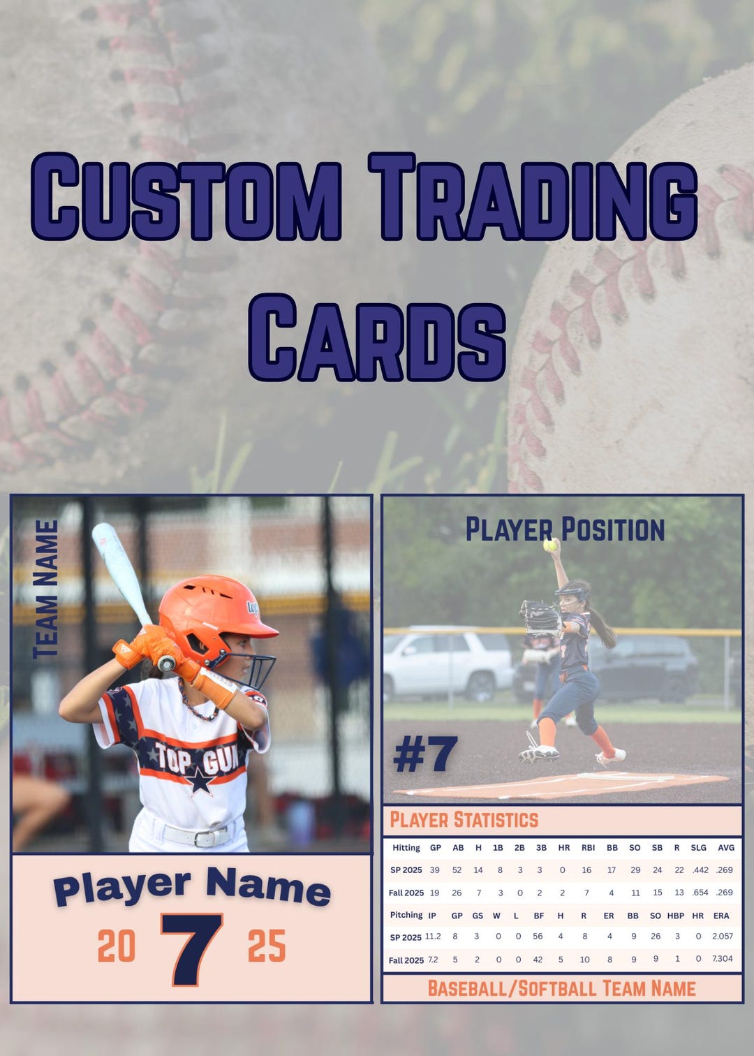 Custom Baseball/softball Cards, Trading Card Template, Personalized ...