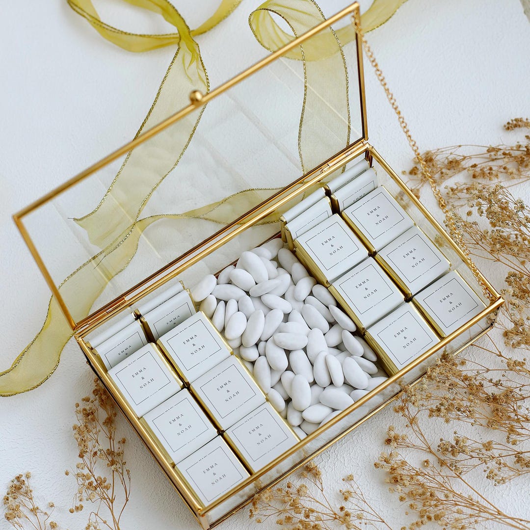 Glass Box Plexiglass Chocolate Gift, Gold Chocolate Wedding Gift ...