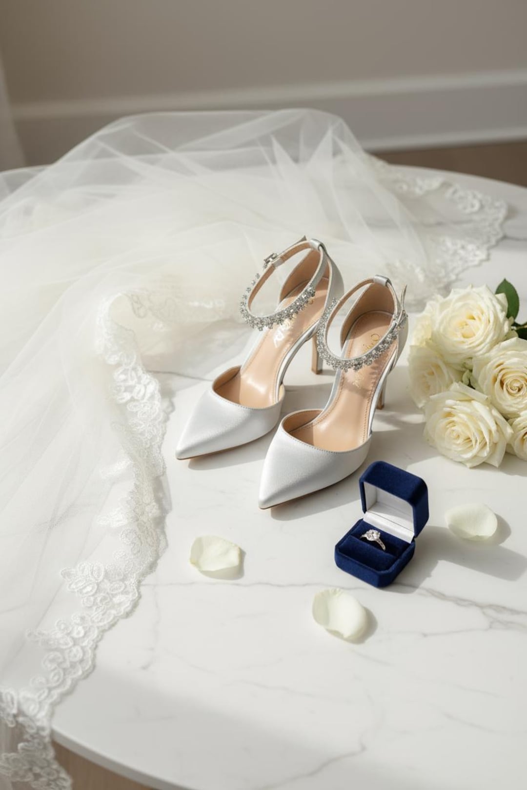 Silver Bridal Shoes, Rhinestone Ankle Strap Heels, Satin Wedding Heels ...