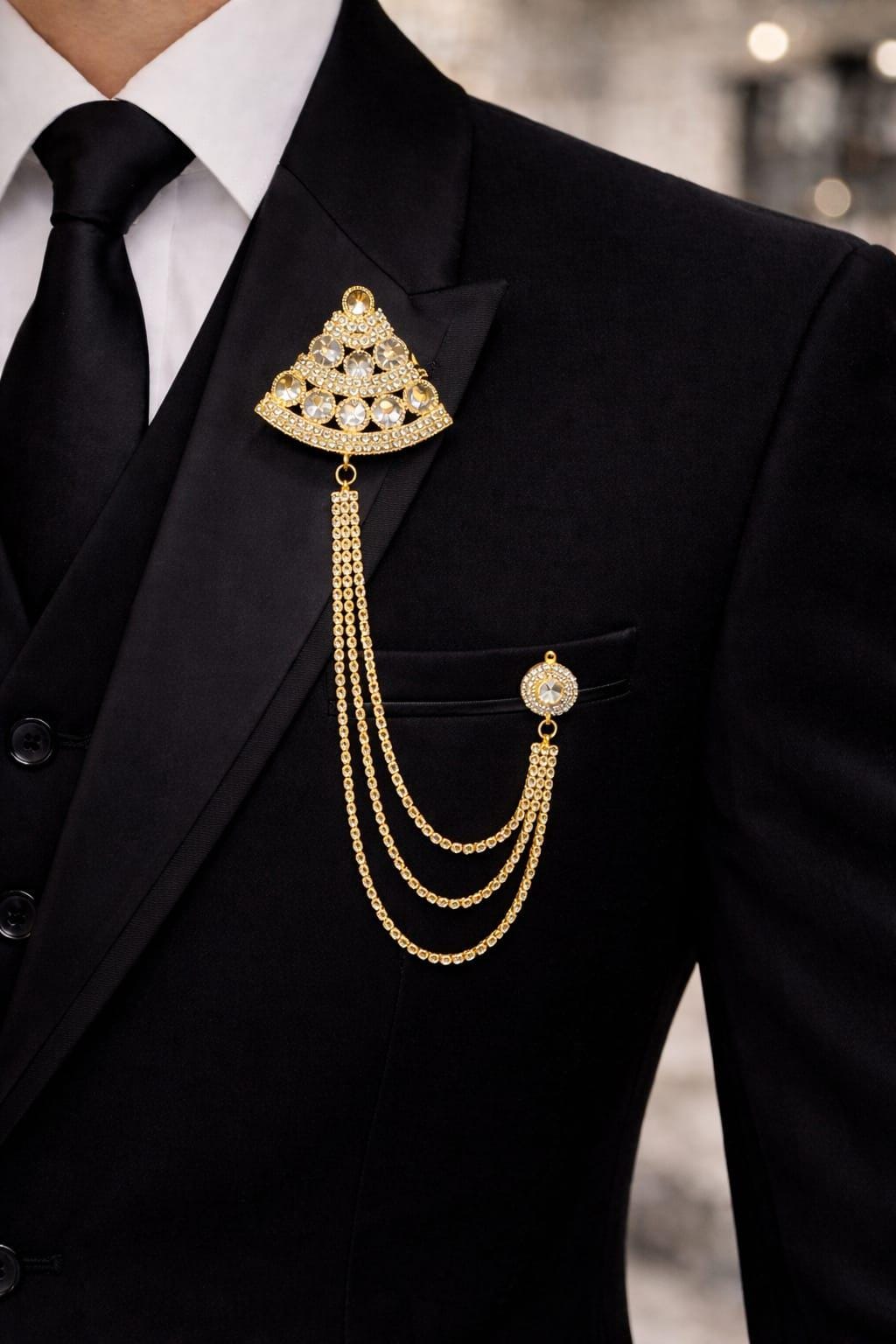 Gold Brass Brooch for Indian Wedding Groom Sherwani, Men's Lapel Chain ...