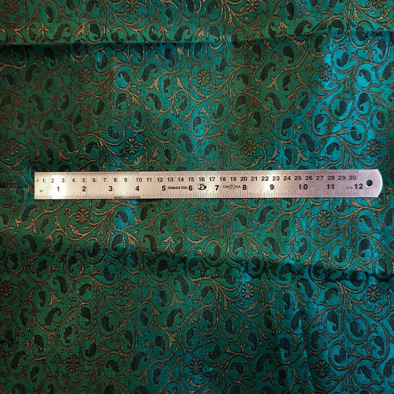 Paisley teal Indian Brocade Fabric by the Yard for DIY craft | Etsy