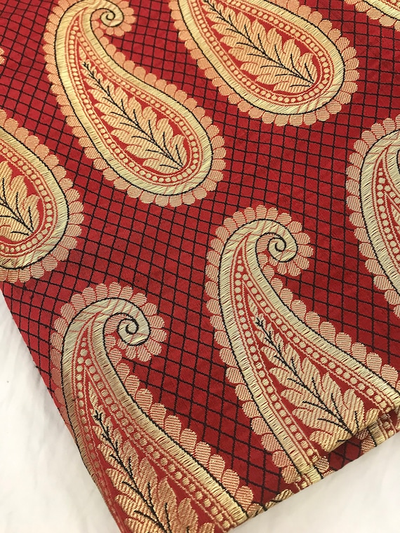 One yard Red Gold Indian Brocade Fabric by the Yard for DIY | Etsy