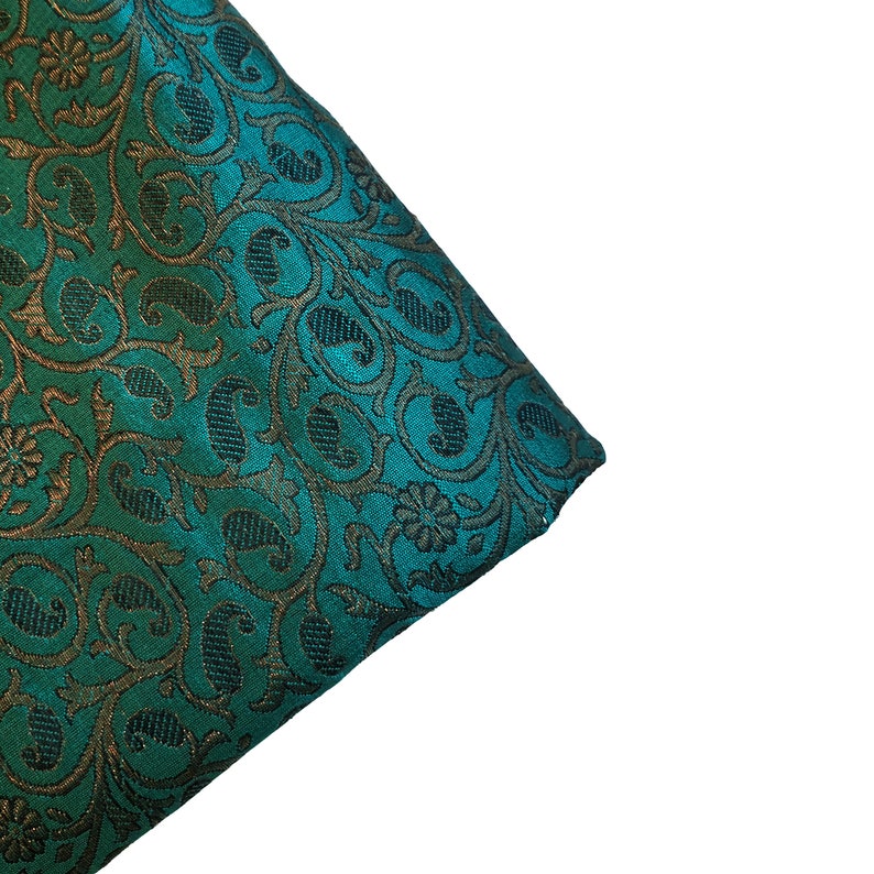 Paisley teal Indian Brocade Fabric by the Yard for DIY craft | Etsy