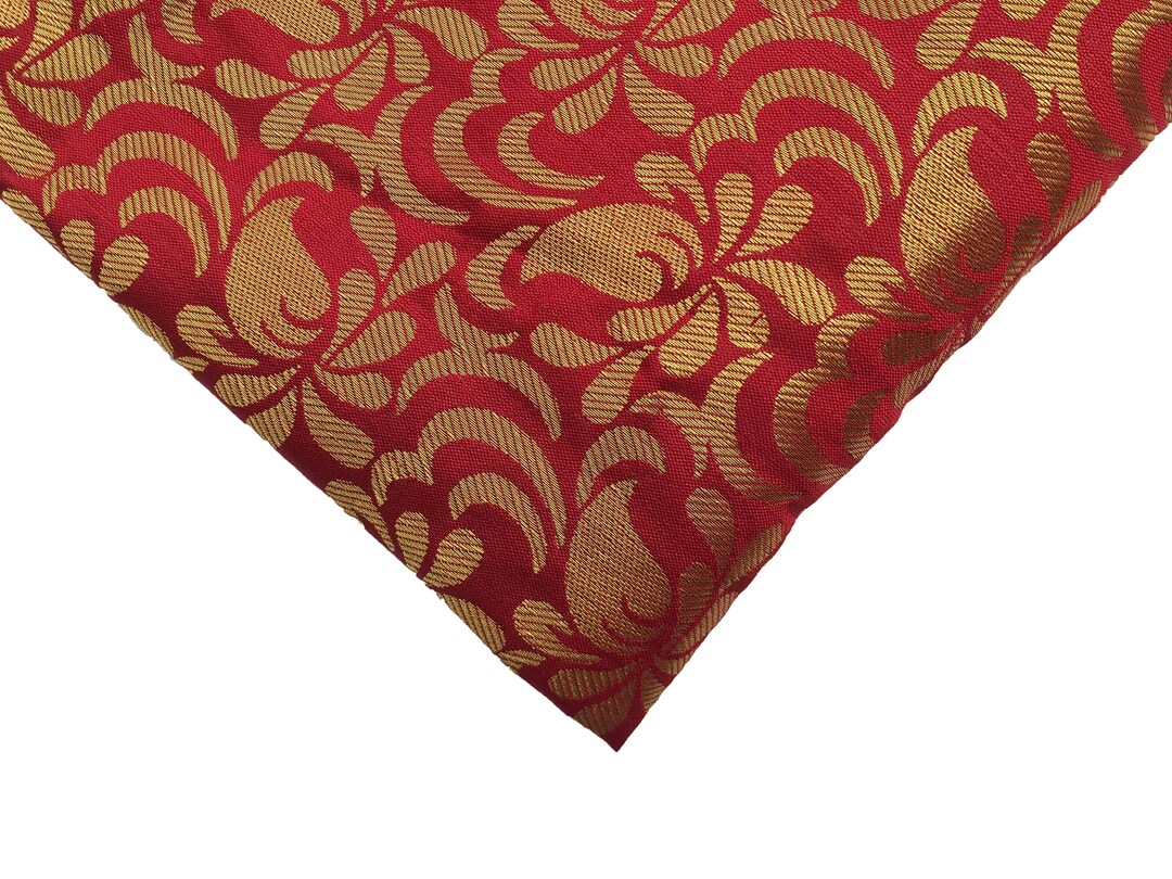 One Yard of Indian Brocade Fabric in Red With Gold in a Flower Vine ...