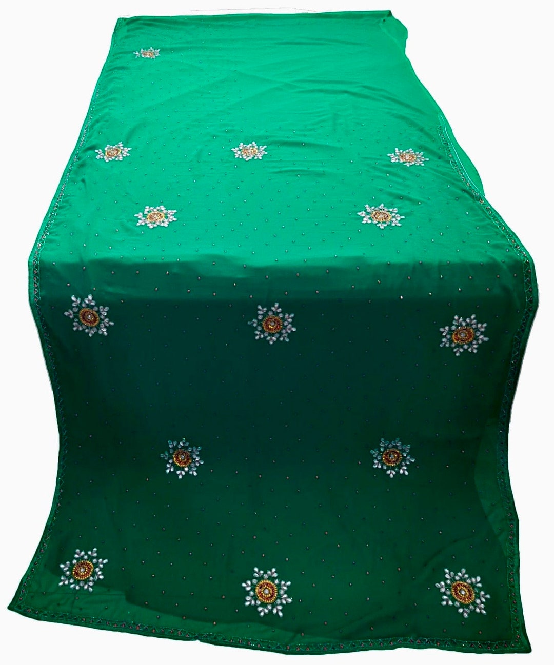 Recycled/upcycled Sari in Teal Green / Dress Making, Fabric, Sarong ...