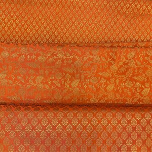 Bundle/stack of Brick Orange Indian Brocade Set of Three Fat Quarters ...