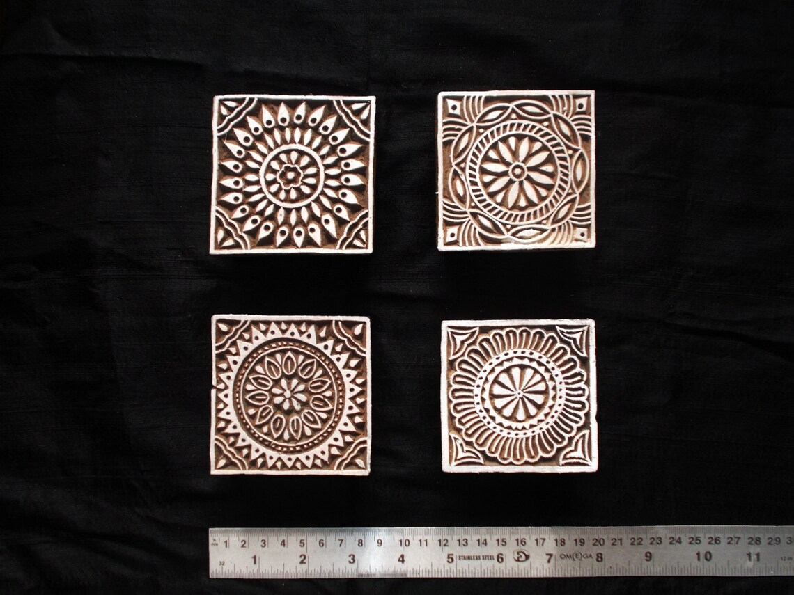 Set of 4 Square Indian Block Printing Stamps/ Wooden Block for | Etsy