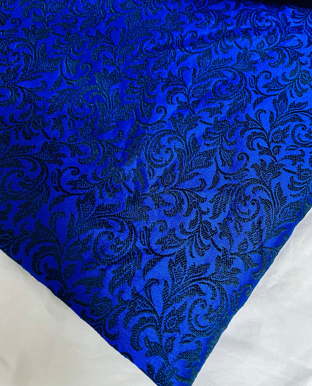 One Yard Royal Blue With a Black Regal Pattern Indian Brocade Fabric by ...