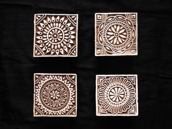 Set of 4 Square Indian Block Printing Stamps/ Wooden Block for | Etsy