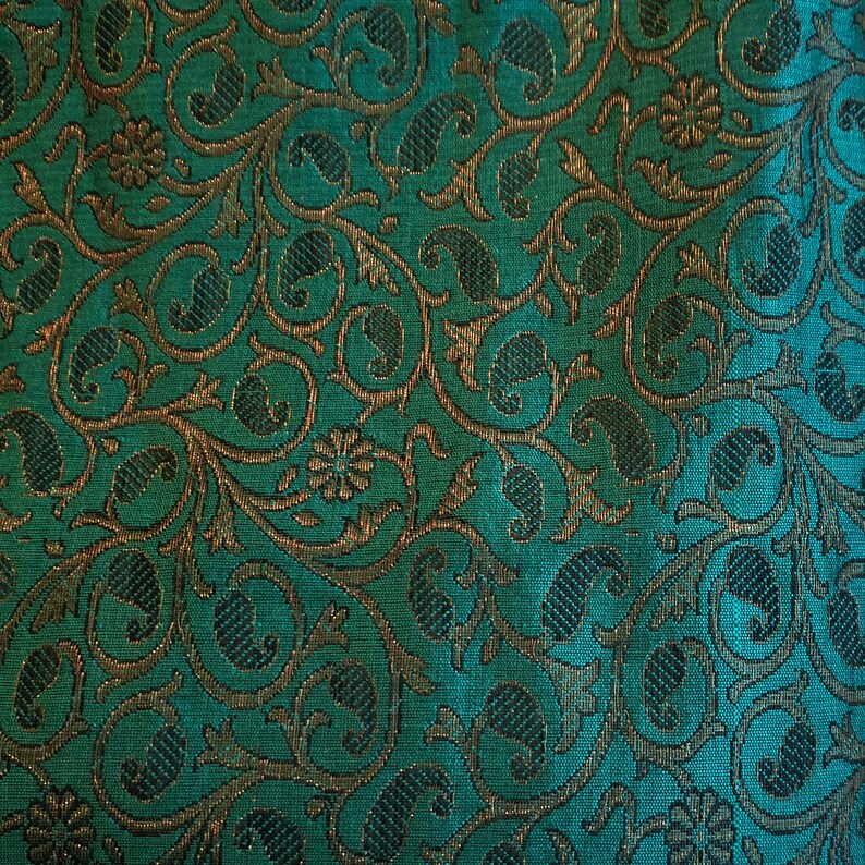 Paisley teal Indian Brocade Fabric by the Yard for DIY craft | Etsy